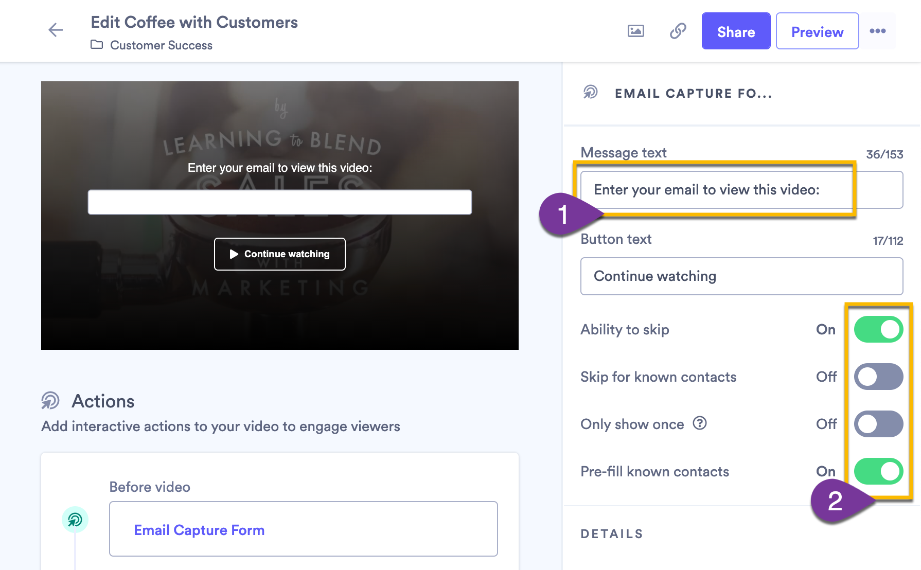 How to add an Action to your video – Vidyard Support