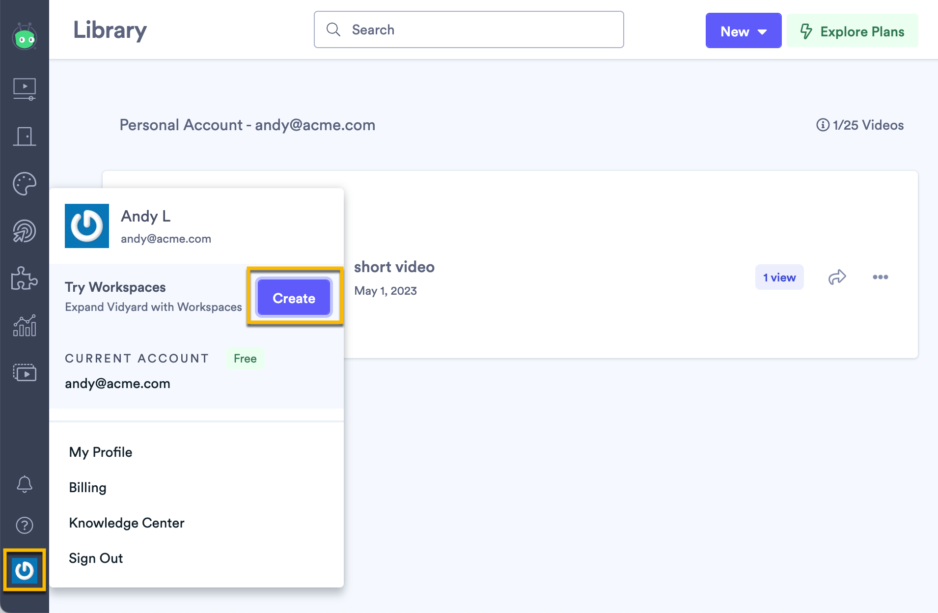 Create or join a workspace – Vidyard Support