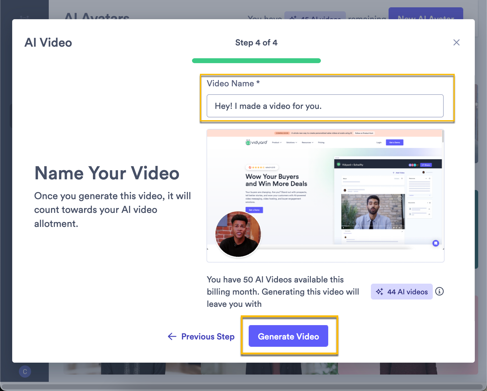 How to generate an AI video – Vidyard Support