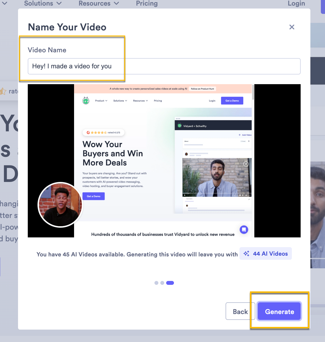 How to generate an AI video – Vidyard Support