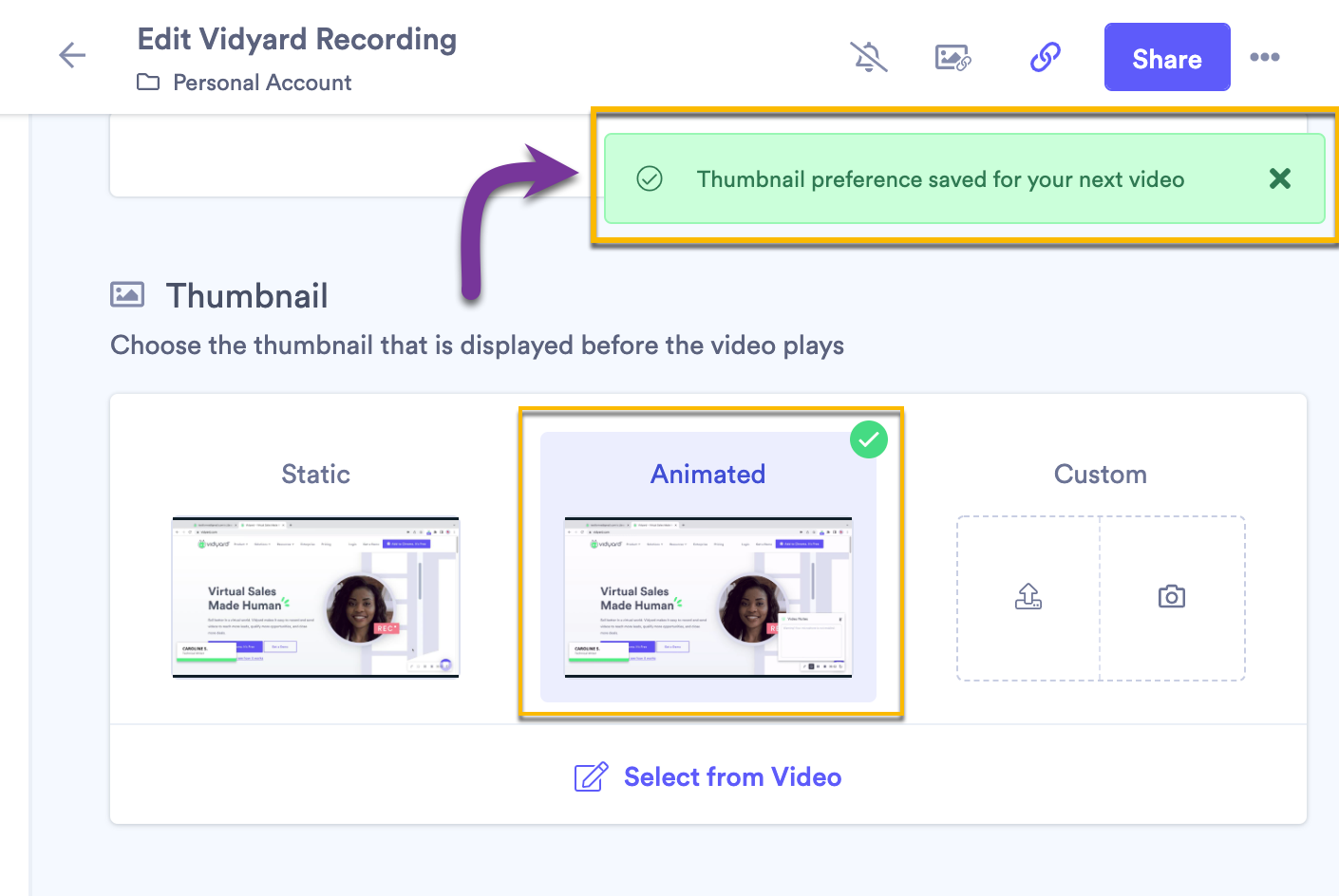 How to change your video thumbnail – Vidyard Support