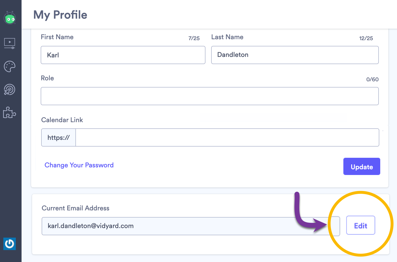 How To Update Your Vidyard User Profile Vidyard Support